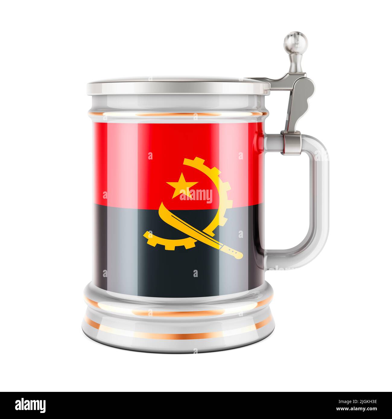 Beer mug with Angolan flag, 3D rendering isolated on white background ...