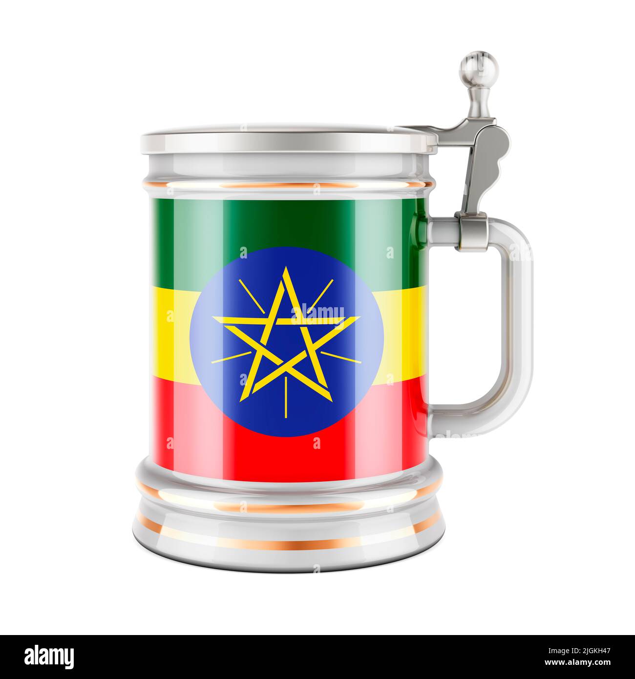 Beer mug with Ethiopian flag, 3D rendering isolated on white background ...