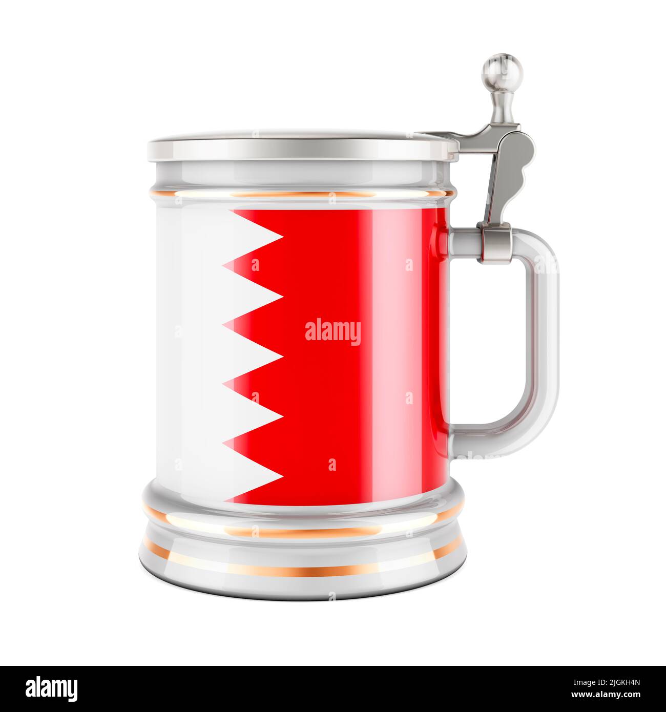 Beer mug with Bahraini flag, 3D rendering isolated on white background ...