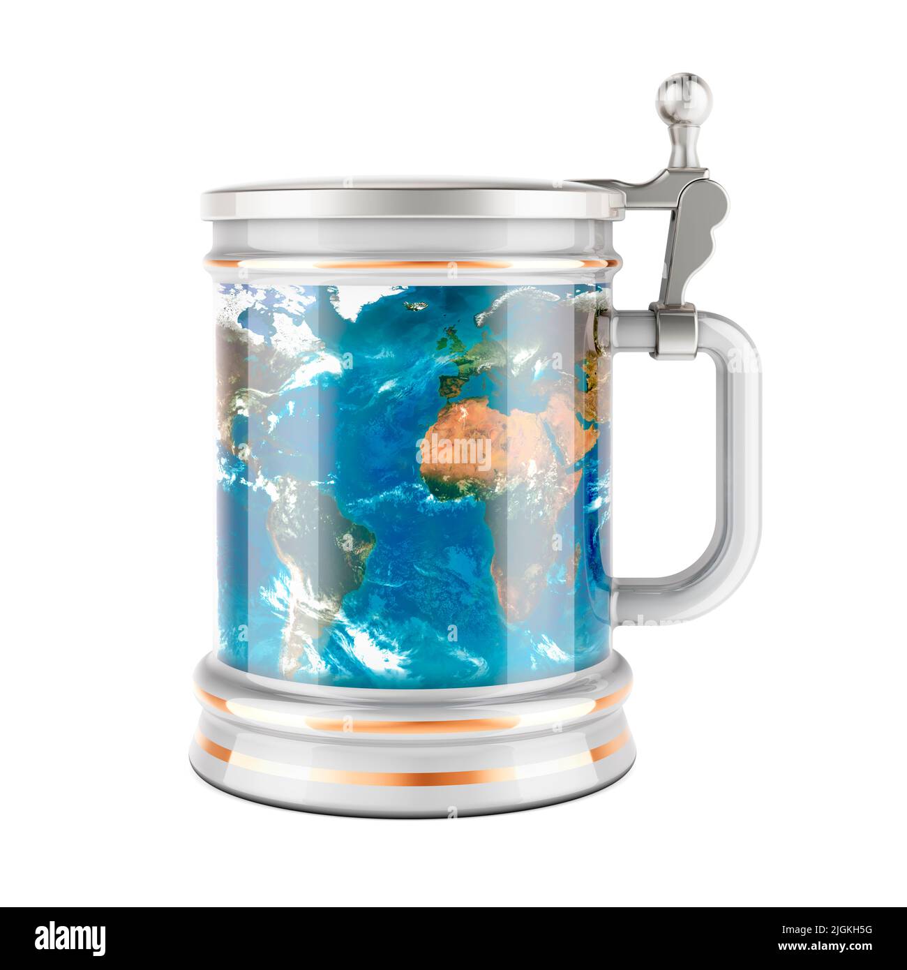 Beer mug with Earth Globe map texture, 3D rendering isolated on white ...