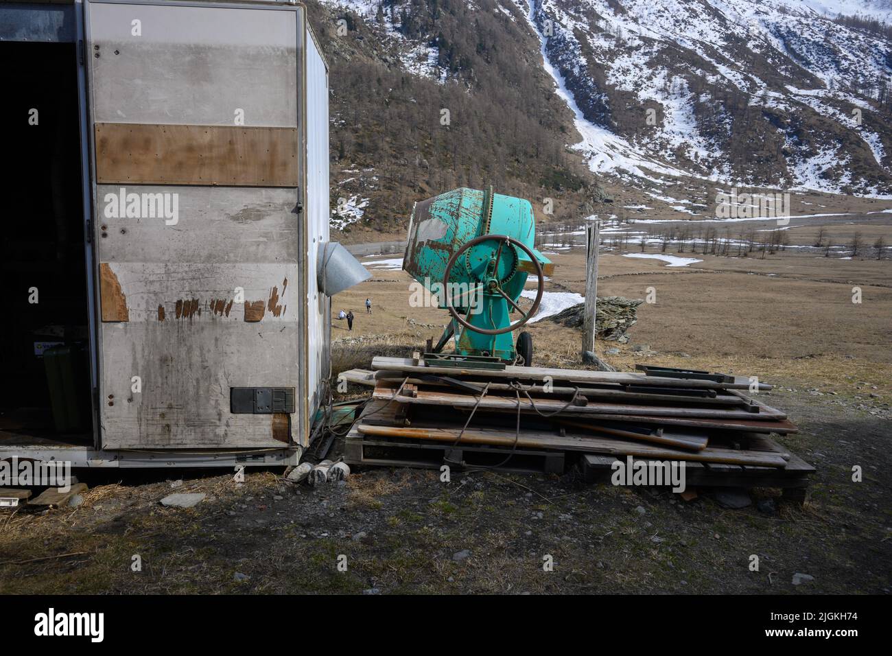 Generator and concrete mixer in an alpine construction site Stock Photo ...