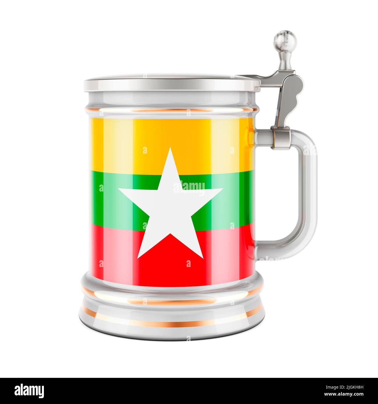 Beer mug with Myanmar flag, 3D rendering isolated on white background ...