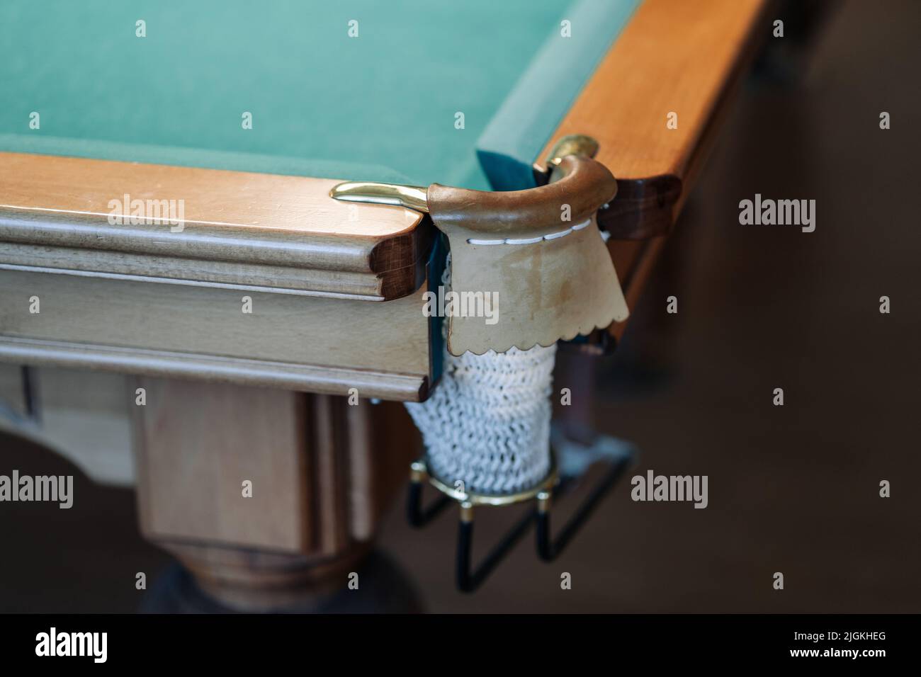 Billiard table with green surface and balls in the billiard club Stock ...