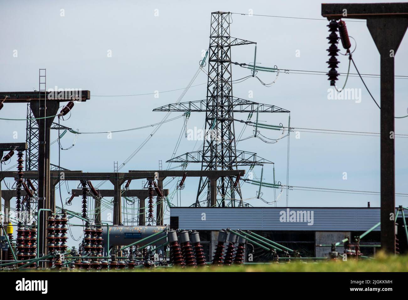 Pylons at the Bradford West National Grid substation appear to march ...