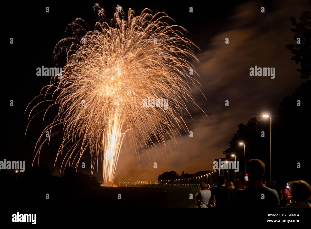 Zagreb, Croatia-June 19th, 2022: Fireworks festival at the Bundek lake ...