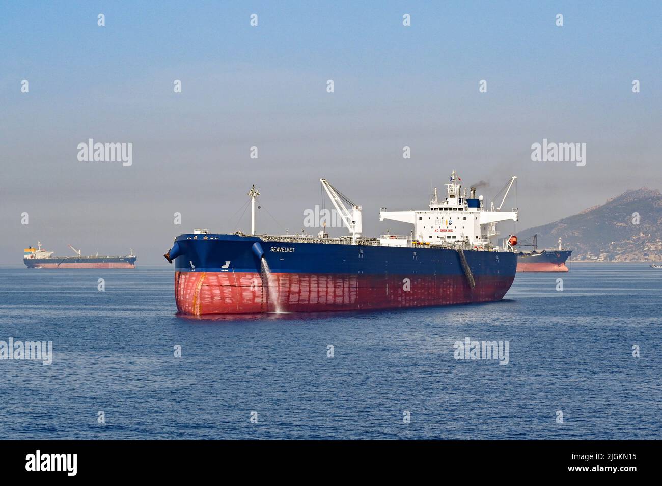 Athens, Greece - May 2022: Large cargo ship at anchor off the coast of ...