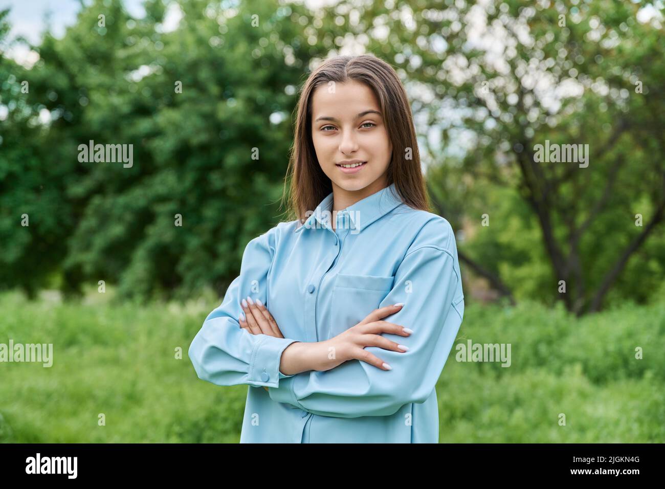 Outdoor portrait of a beautiful teenage girl 15 years old Stock Photo ...