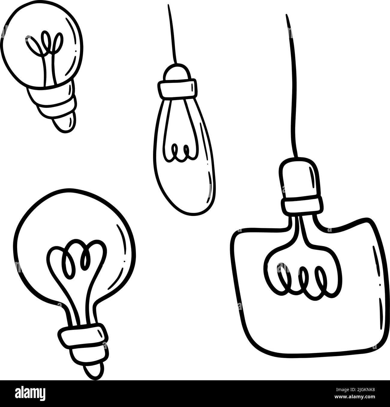 Doodle style lamp idea set black outline vector Stock Vector Image ...
