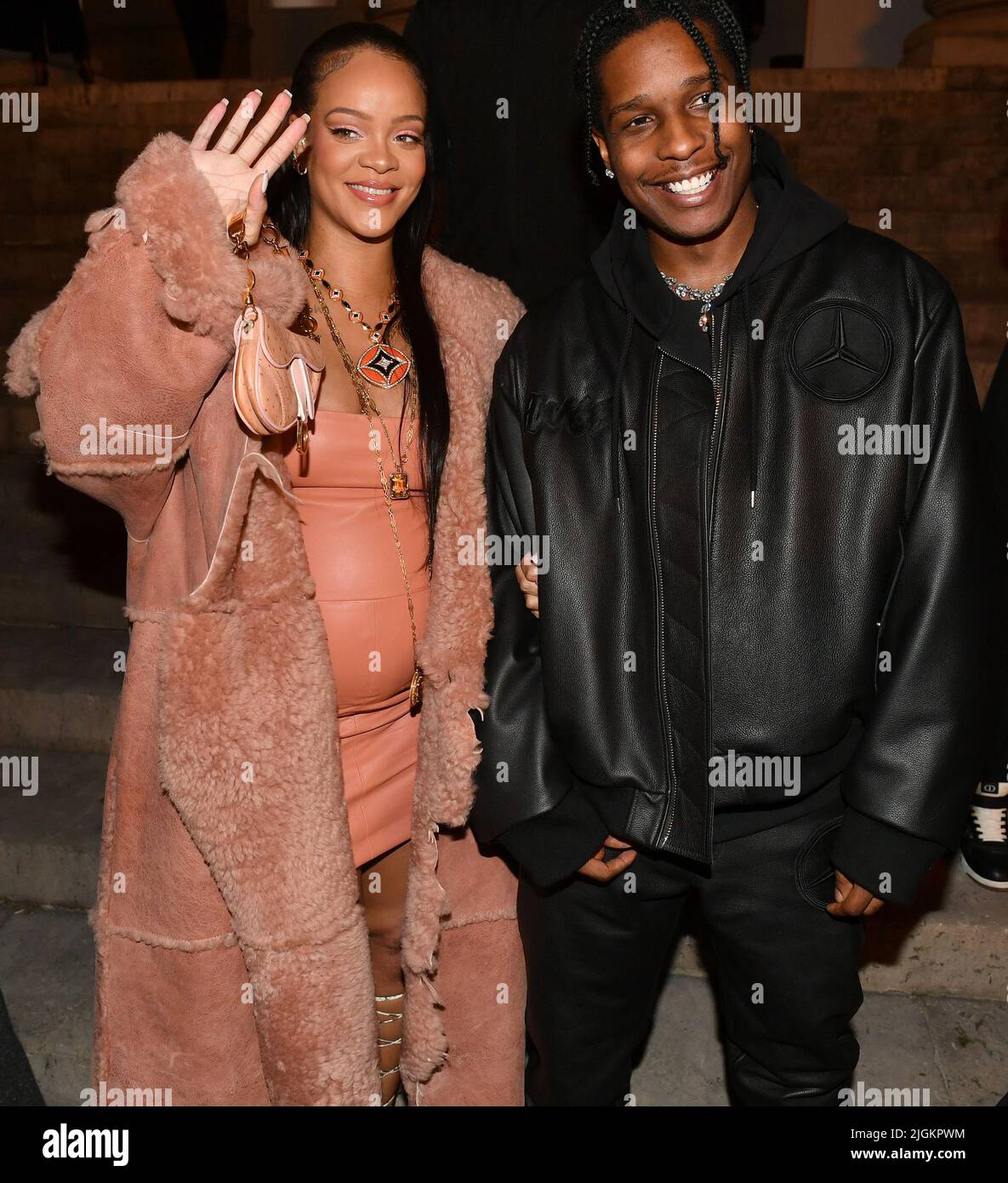 Rihanna and ASAP Rocky attend the Off-White Womenswear Fall/Winter 2022 ...