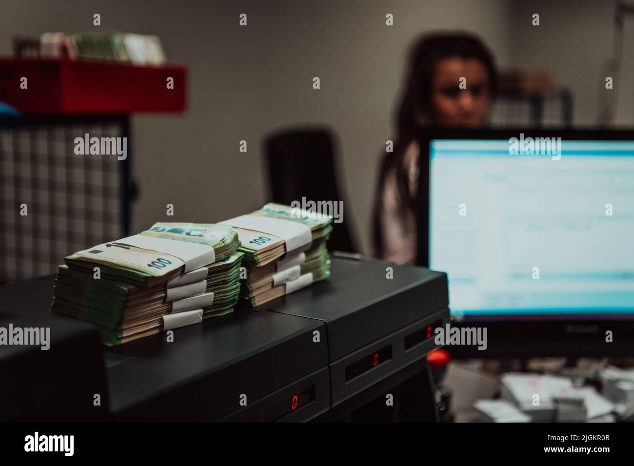 Sorted banknotes placed on the table after it is counted on the ...