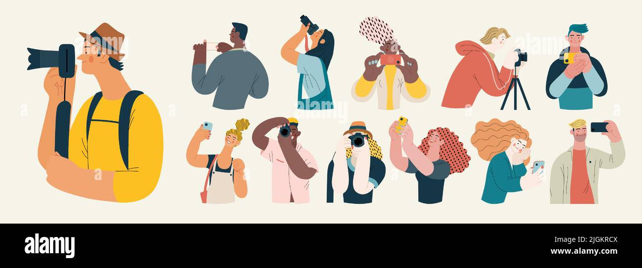 People portrait - Taking photos -Modern flat vector concept ...