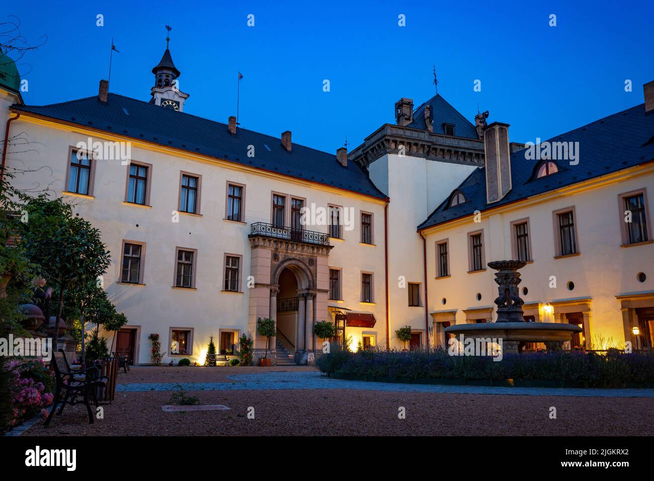 Courtyard in Neo-Renaissance castle Zbiroh, Czech Republic Stock Photo ...