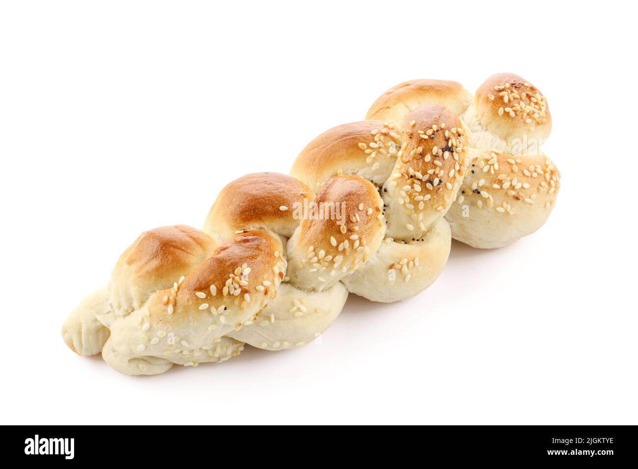 Braided bread pastry covered with sesame isolated on white background ...