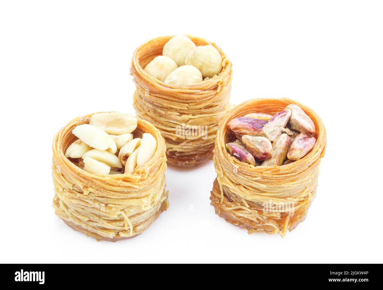 Kadayif and nuts nests. Turkish delicacy assorted and isolated on white ...