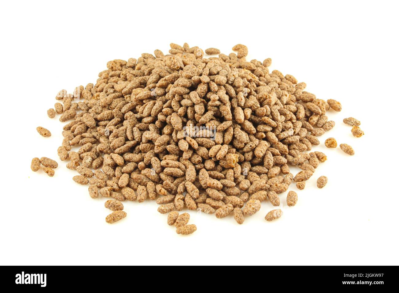 Pile of dry chocolate rice shaped flakes. Delicious cornflakes for ...