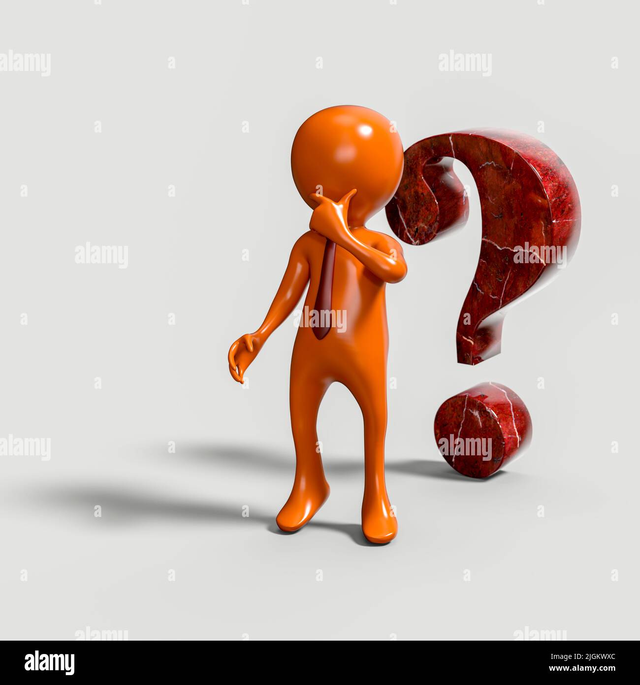3d thinking man with a big red question mark - 3d rendering Stock Photo ...