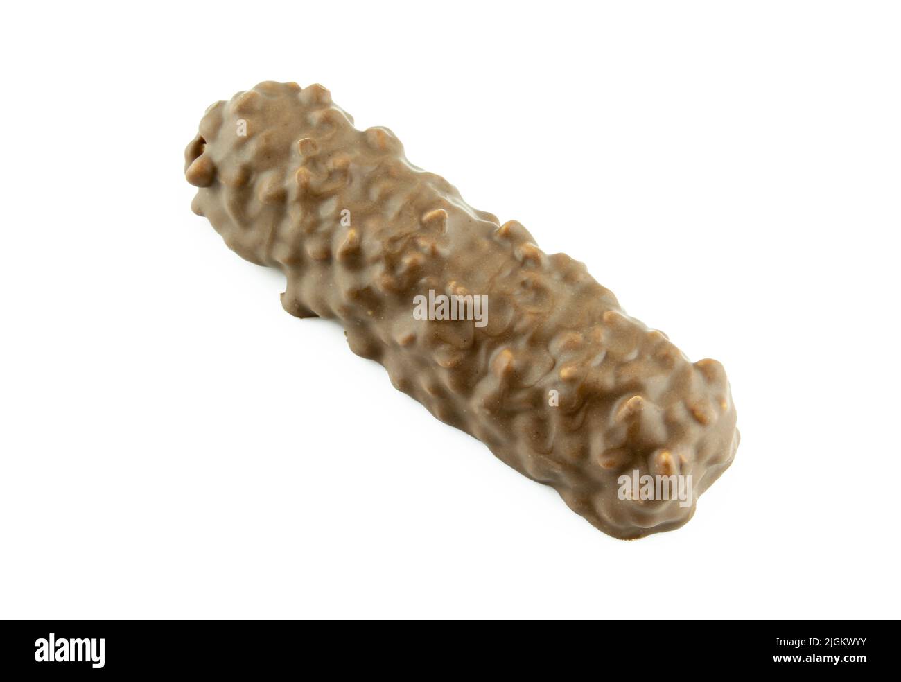 Chunky chocolate bar with caramel and wafer filling isolated on white ...