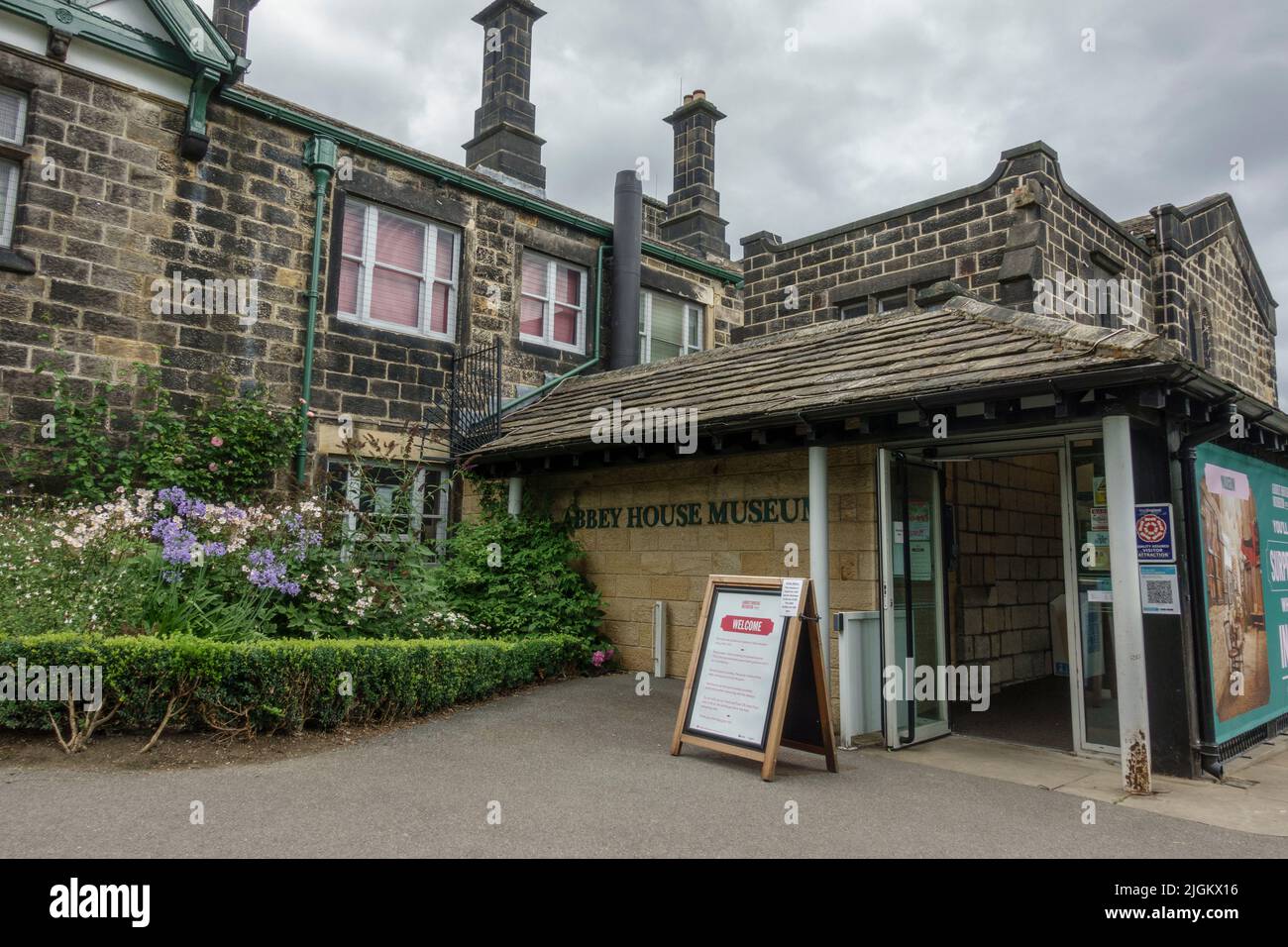 The entrance to Abbey House Museum, Kirkstall, Leeds, UK Stock Photo ...