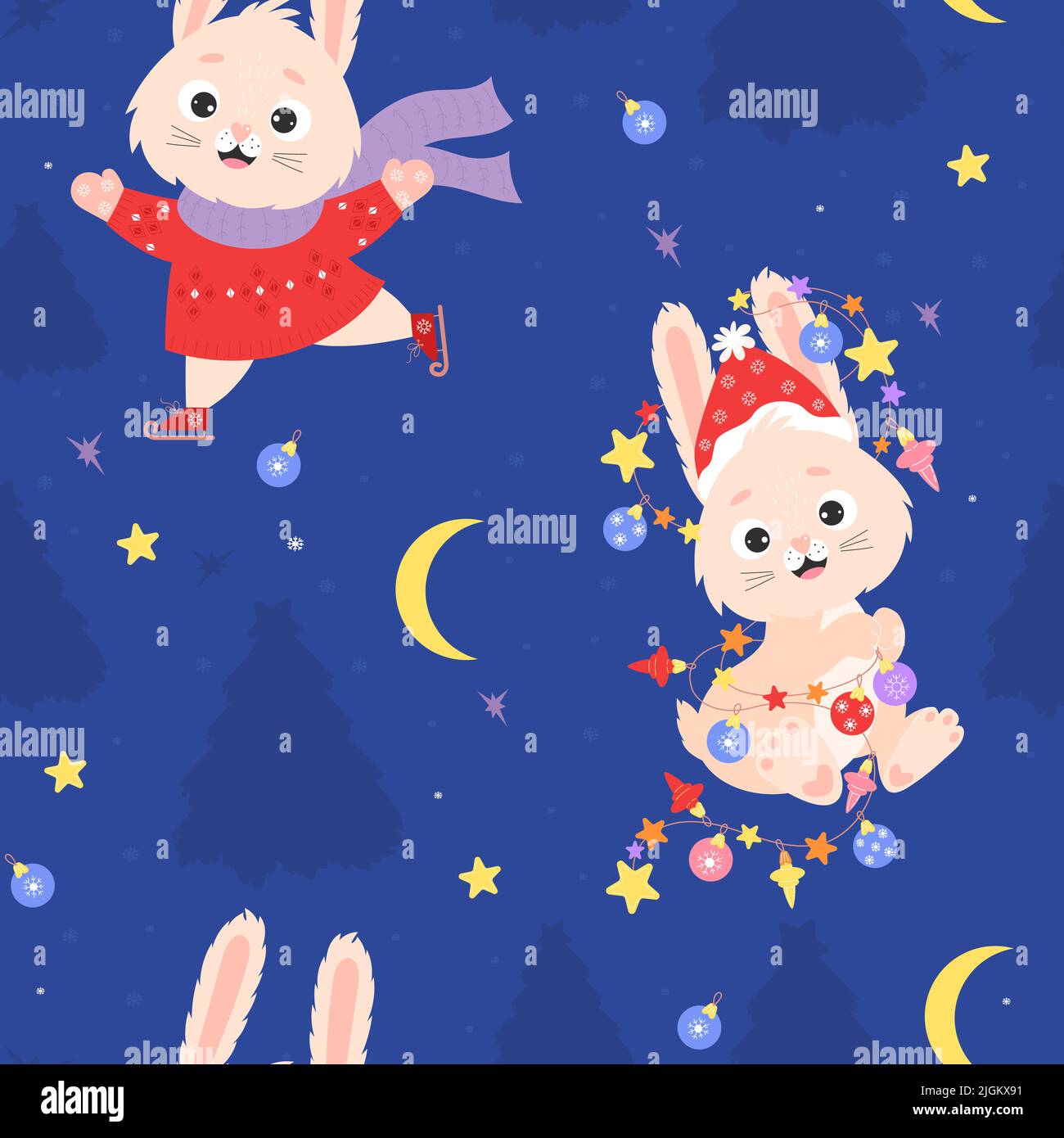 2023 is Year of the Rabbit to Chinese zodiac. Seamless pattern with ...
