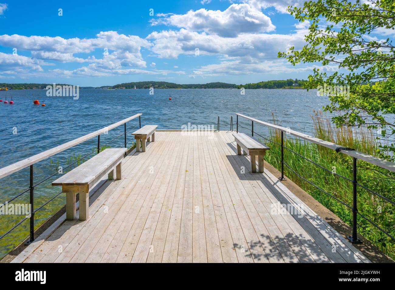 Scandinavian landscape wood bench hi-res stock photography and images ...