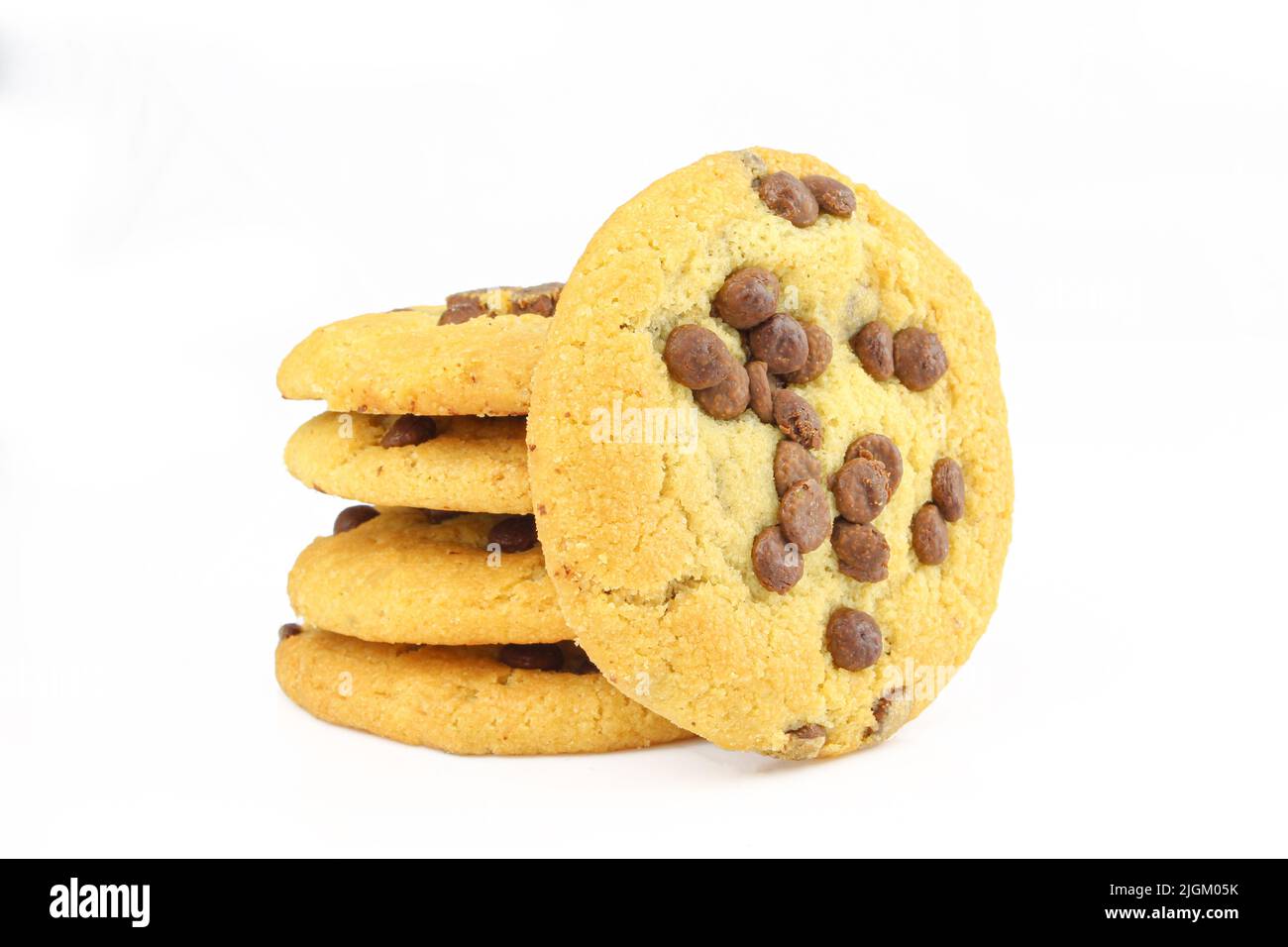 Chocolate chip round cookies isolated on white background Stock Photo ...