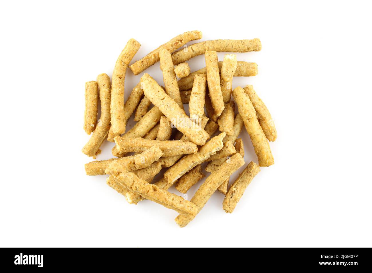 Group of salty peanut cracker sticks isolated on white background Stock ...