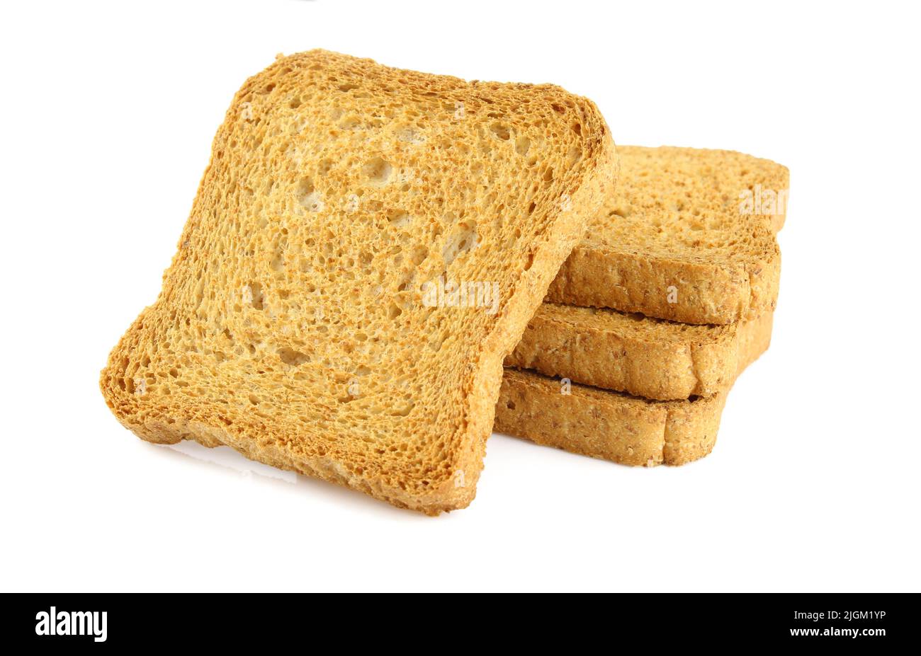 Stack of golden color bread toasts isolated on white background Stock ...