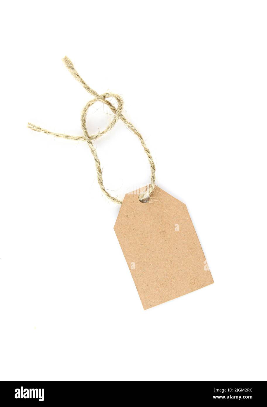 Blank cardboard price tag with rope hanging isolated on white ...