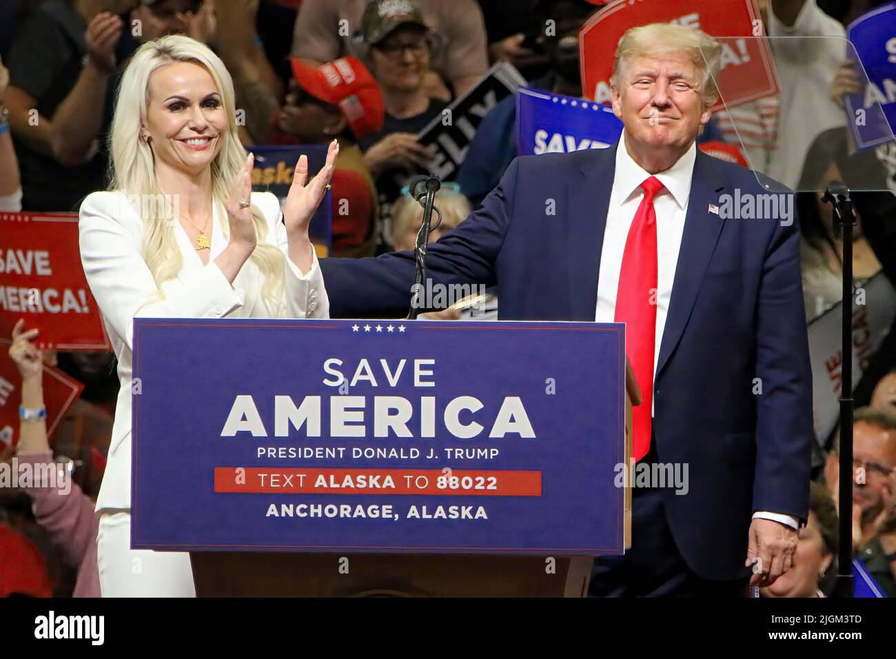 Anchorage, Alaska, USA. 9th July, 2022. Kelly Tshibaka stands with ...