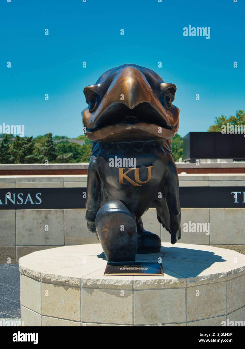 Lawrence, Kansas July 10, 2022 - Current version of bronze Jayhawk near ...