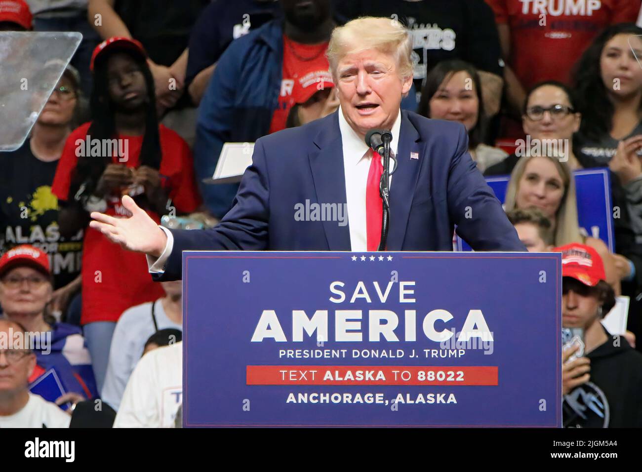 Anchorage, Alaska, USA. 9th July, 2022. DONALD TRUMP addresses the ...