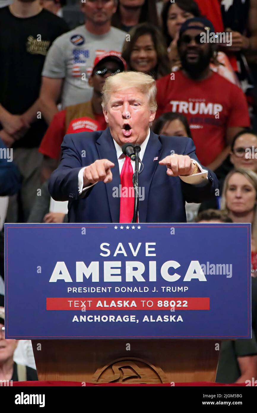 Anchorage, Alaska, USA. 9th July, 2022. DONALD TRUMP addresses the ...