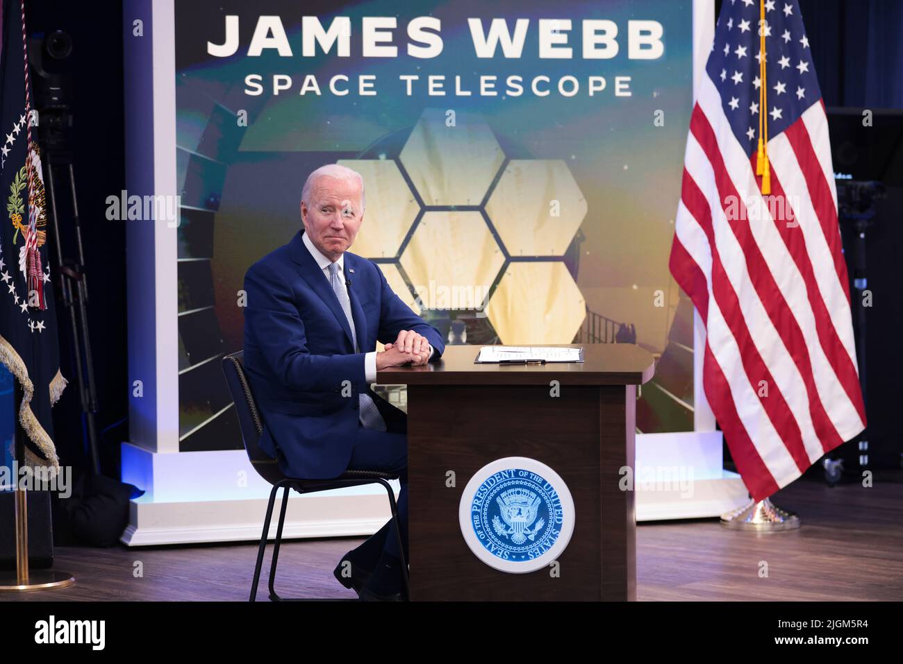 U.S. President Joe Biden listens as he meets with leaders from the ...