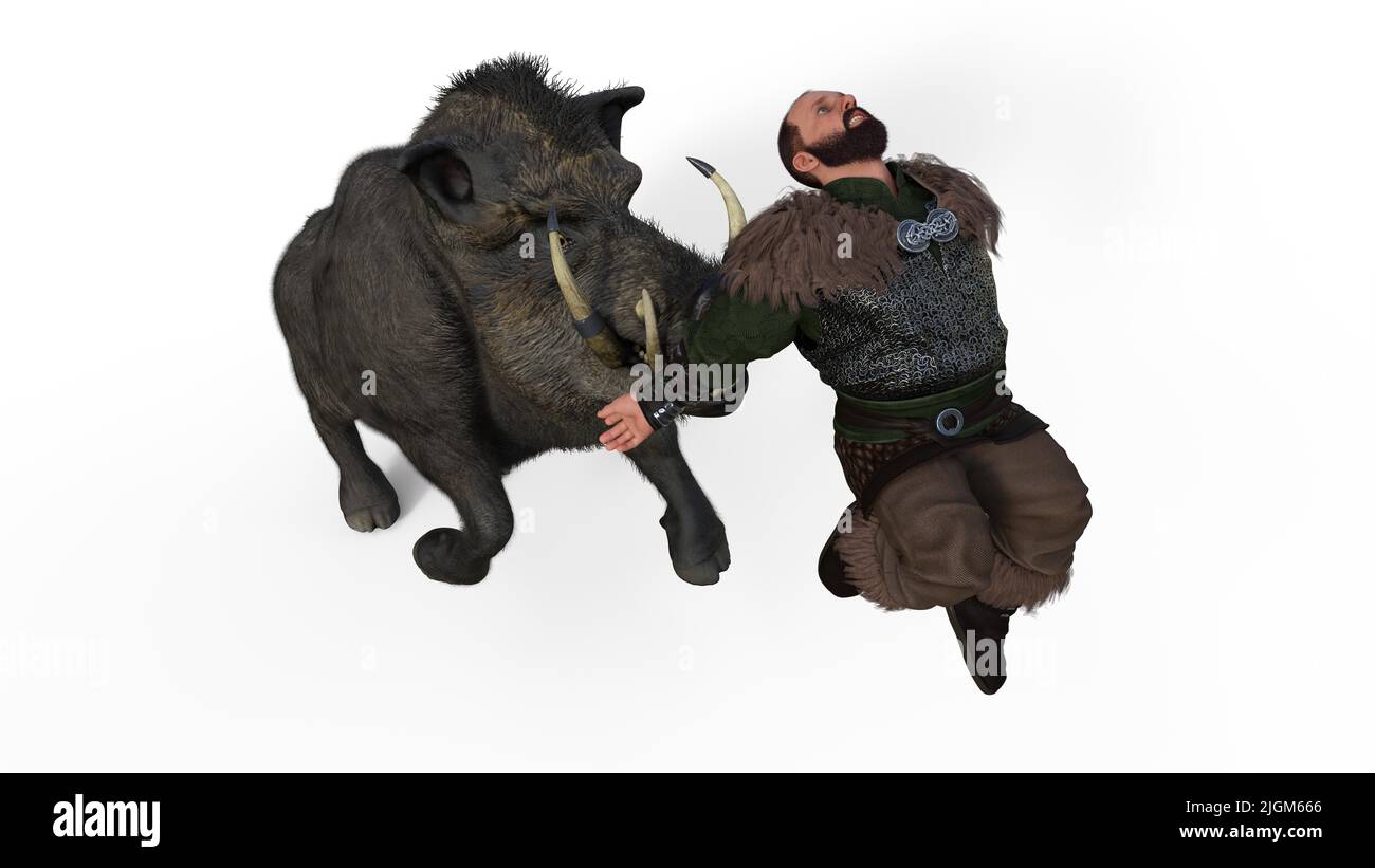 3d-illustration of an isolated fantasy illustration of a battle boar ...