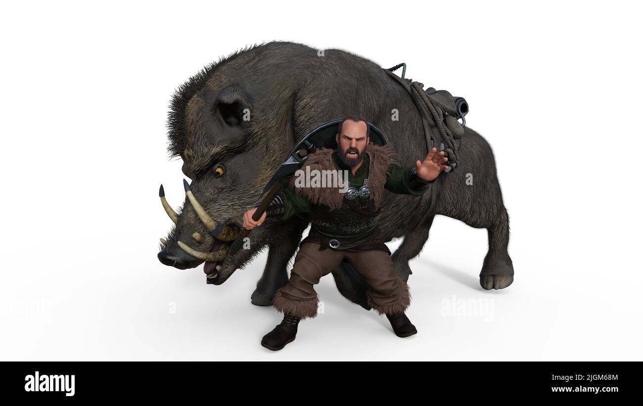 3d-illustration of an isolated fantasy illustration of a battle boar ...