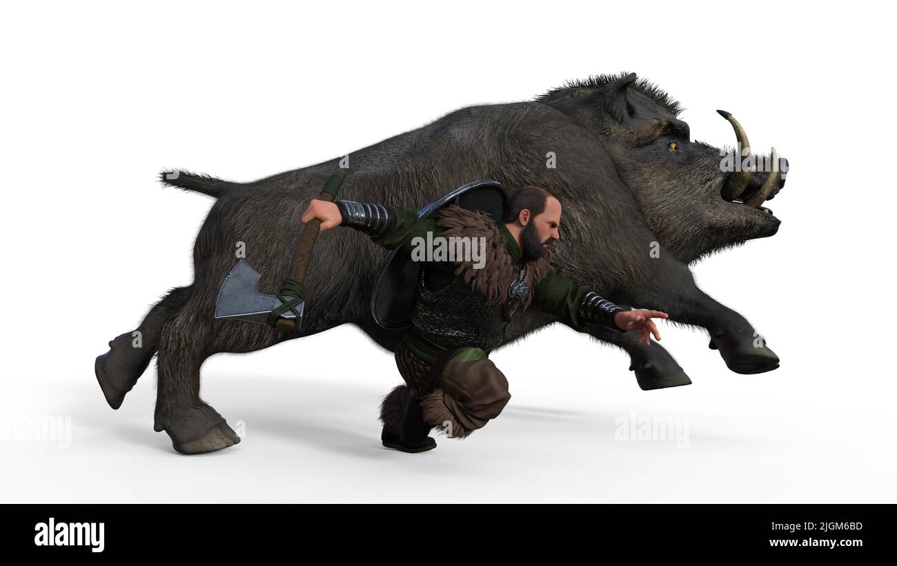 3d-illustration of an isolated fantasy illustration of a battle boar ...