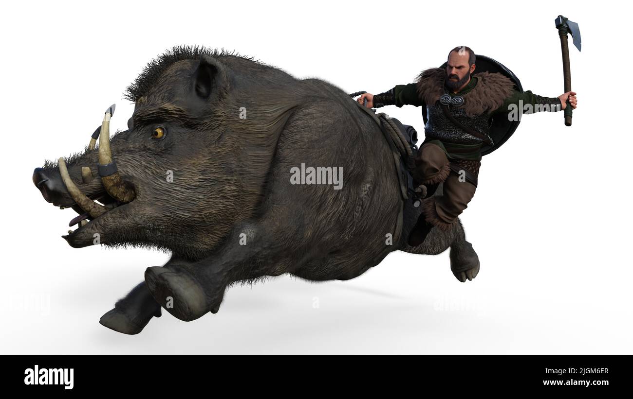 3d-illustration of an isolated fantasy illustration of a battle boar ...