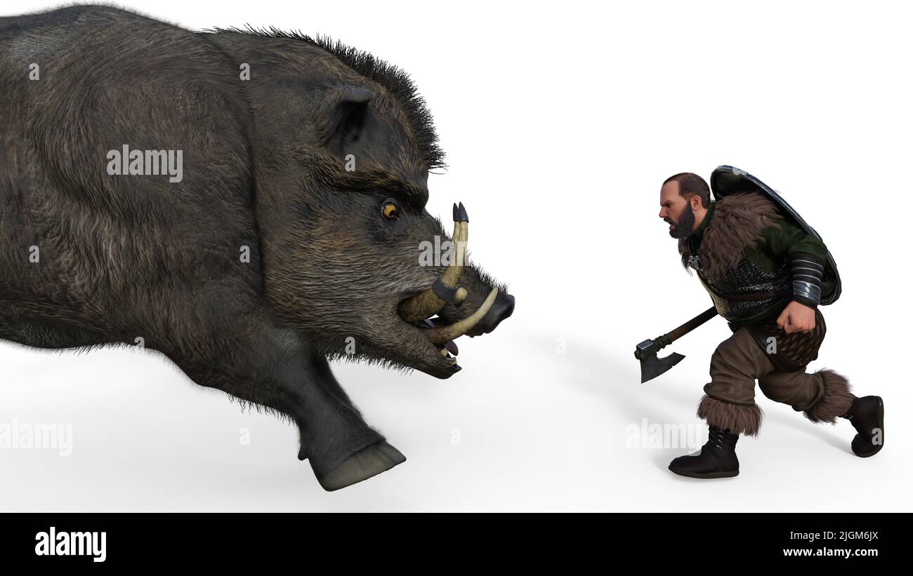 3d-illustration of an isolated fantasy illustration of a battle boar ...