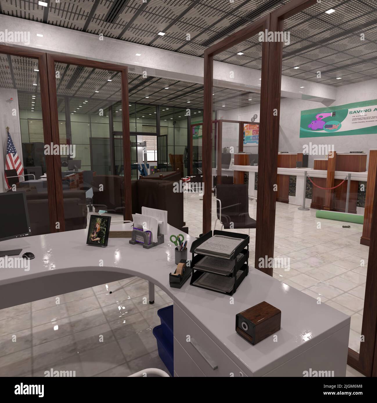 3D-Illustration of a glass and transparent office Stock Photo - Alamy