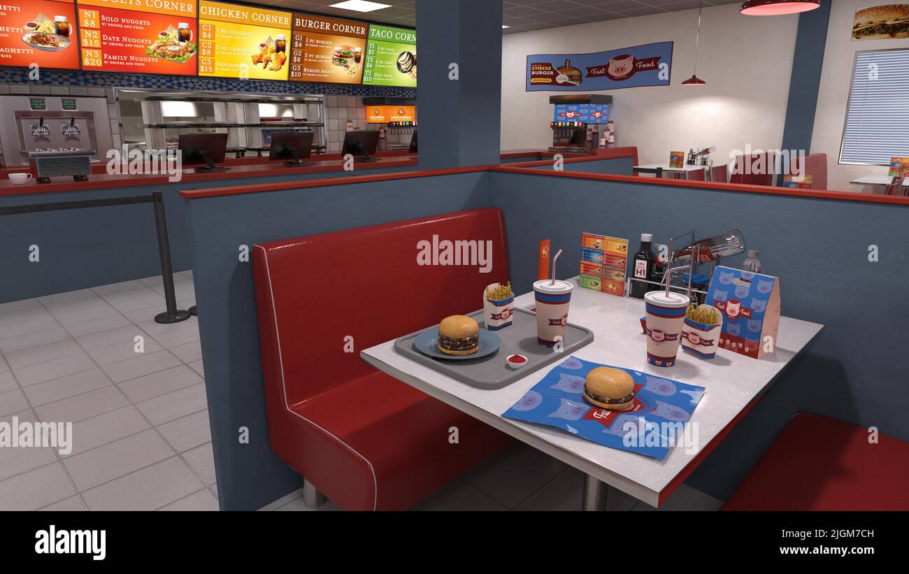 3D-Illustration of a empty fast foor restaurant Stock Photo - Alamy