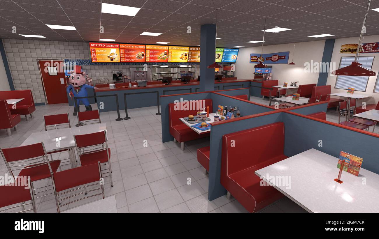 3D-Illustration of a empty fast foor restaurant Stock Photo - Alamy