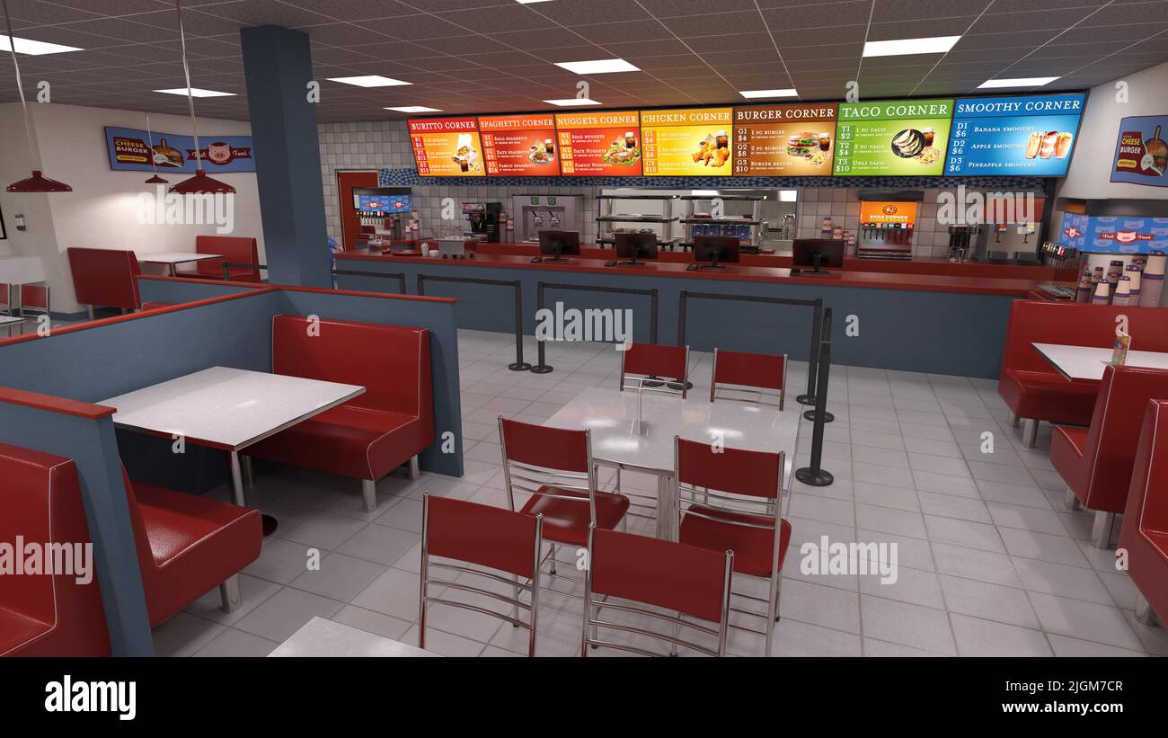 3D-Illustration of a empty fast foor restaurant Stock Photo - Alamy