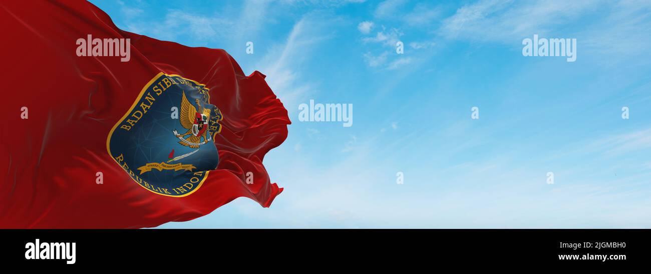 official flag of National Cyber and Crypto Agency Indonesia at cloudy ...