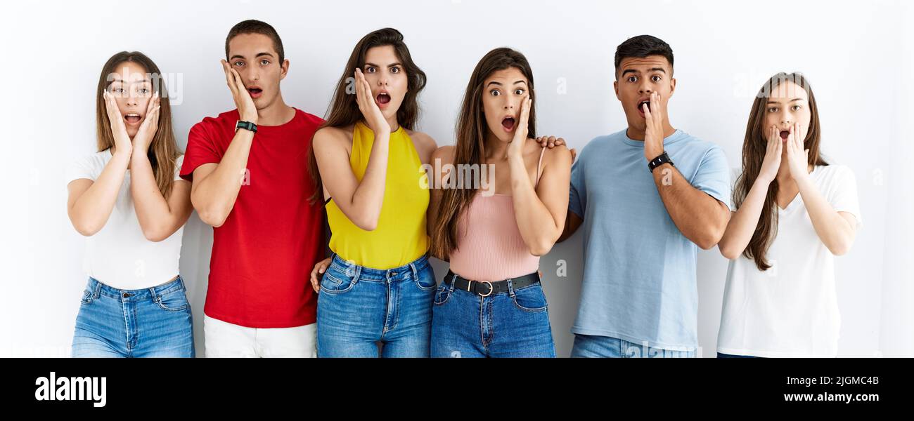Group of people wearing casual clothes standing over isolated ...