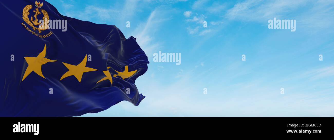 official flag of Navy laksamana Indonesia at cloudy sky background on ...