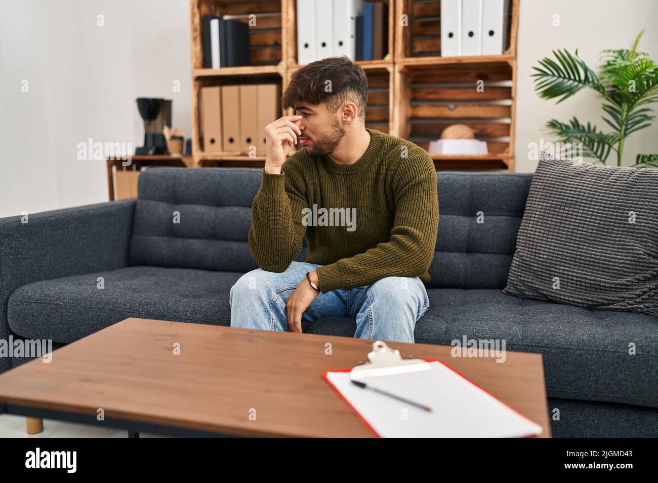 Young arab man patient having mental session at psychology center Stock ...