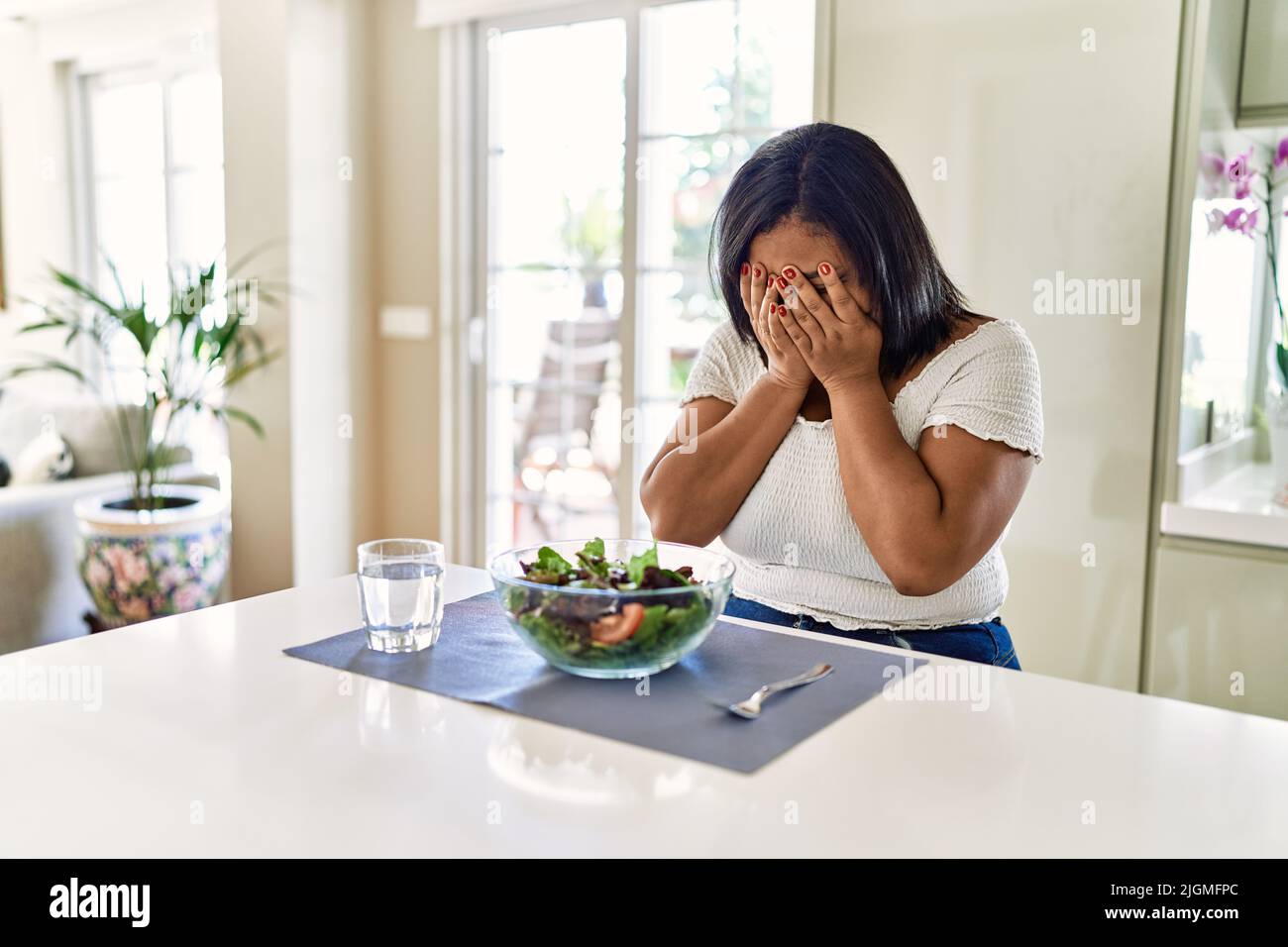 Woman Crying With Salad