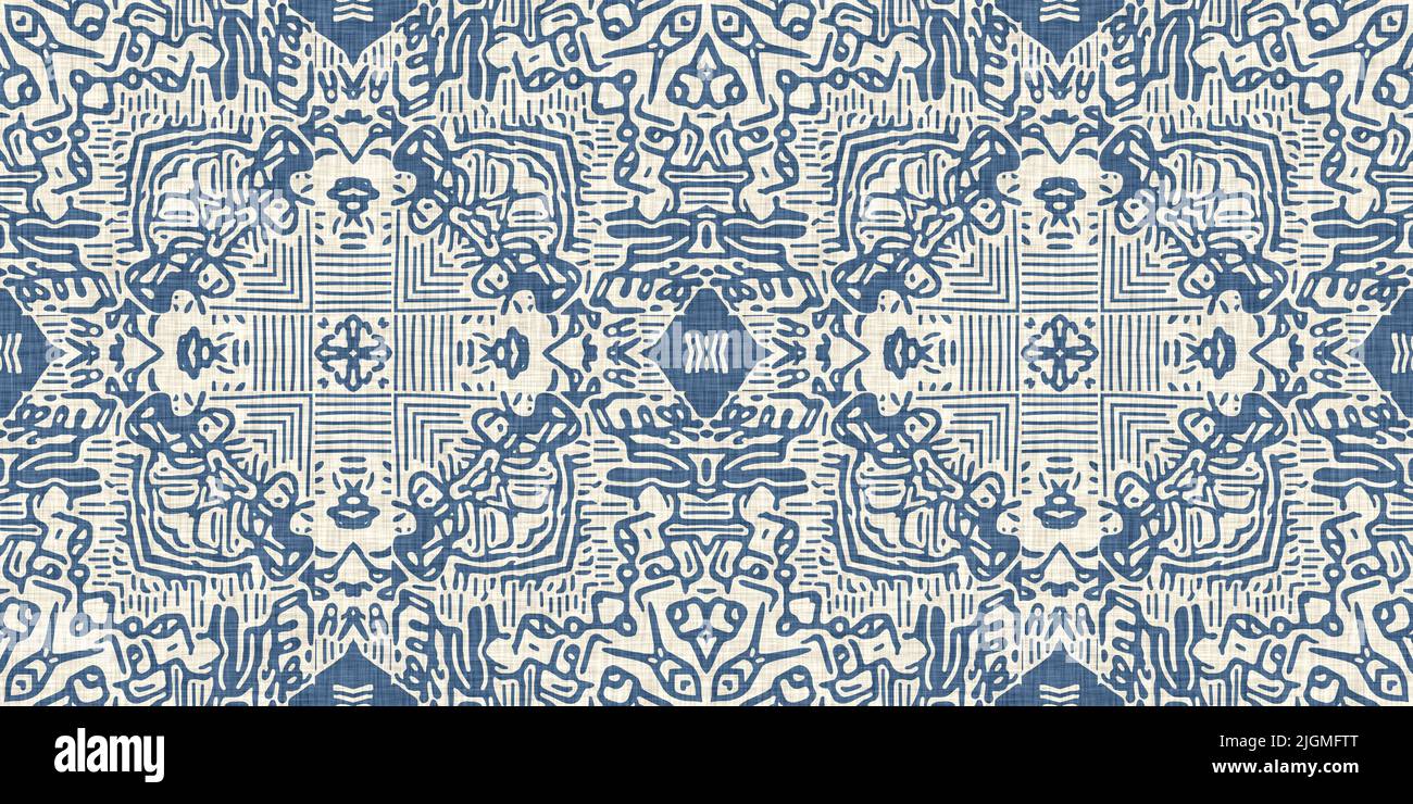 French blue linen effect geometric border pattern. Classic 2 tone ...