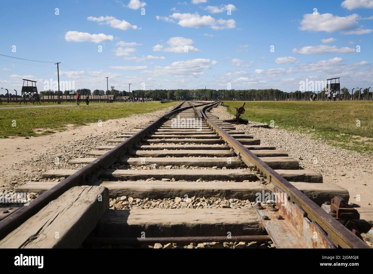 Railway tracks inside the Auschwitz II-Birkenau former Nazi ...