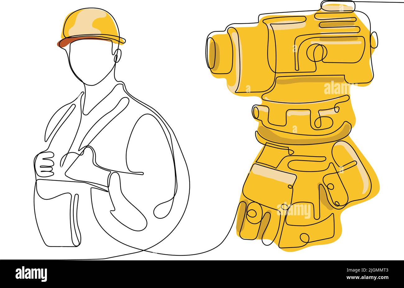 Caucasian worker with helmet on head using tablet Stock Vector Image ...